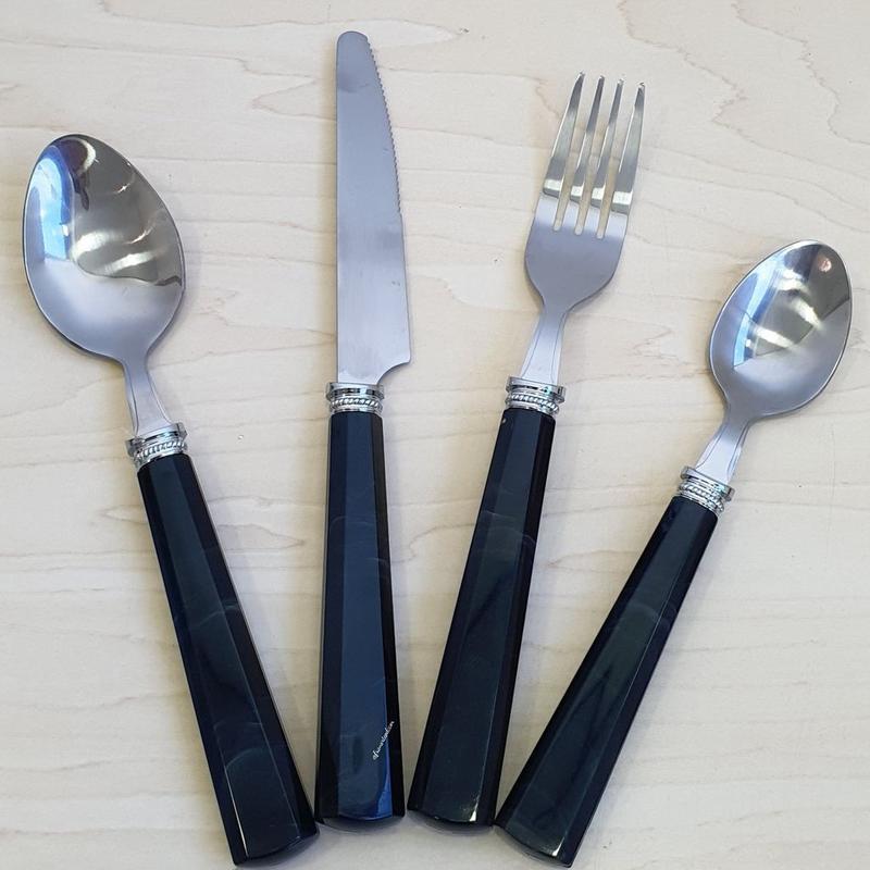 Faqueiro em Aço Inox Marmorizado Preto 24 Peças - BTC - Faqueiros ...