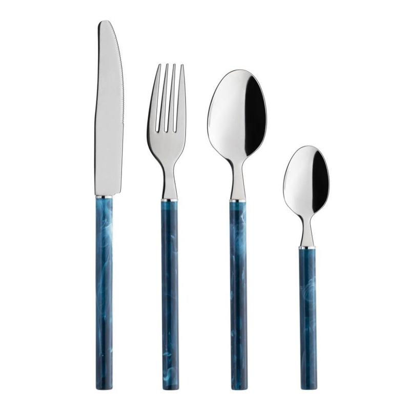 Faqueiro Mediterrâeneo16 Peças em Aço Inox com Resina Azul Oxford ...
