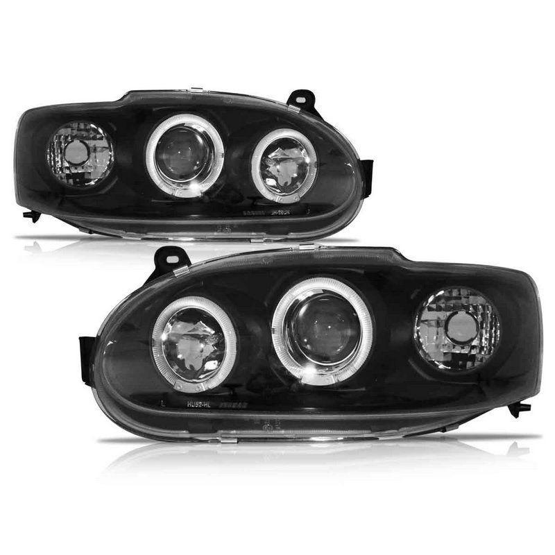 Farol Angel Eyes Led Ford Escort Zetec 1997 até 2004 Black Junyan o Par ...
