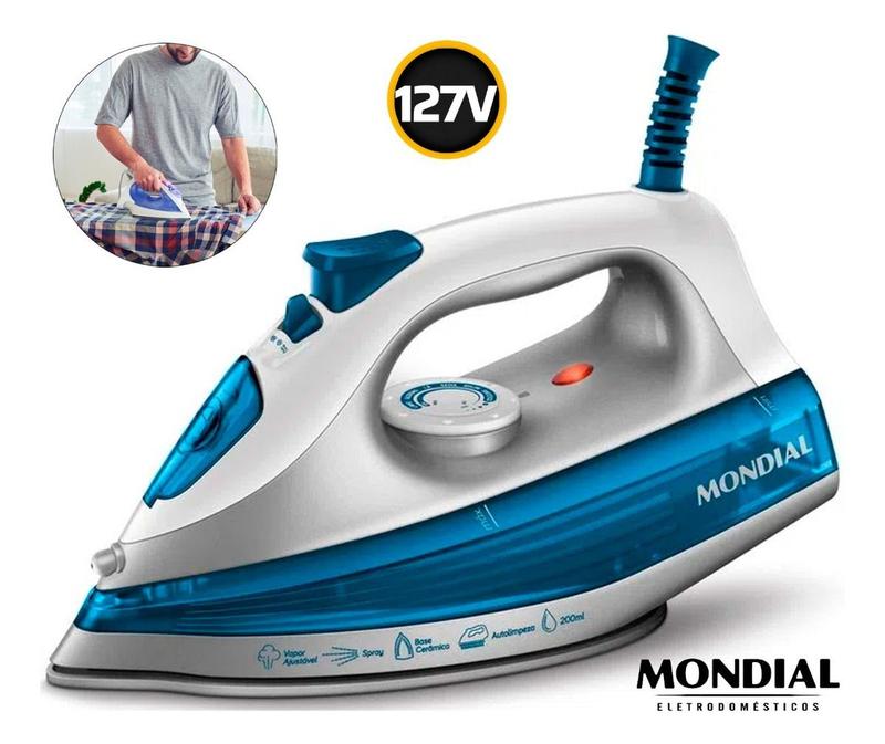 Ferro A Vapor De Passar Roupa Fvn-01 127v - Mondial Cor Azul Voltagem ...
