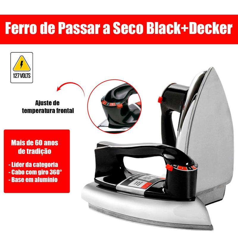 Ferro de Passar a Seco Base em Aluminio Black+Decker VFA1110TM2 Preto ...