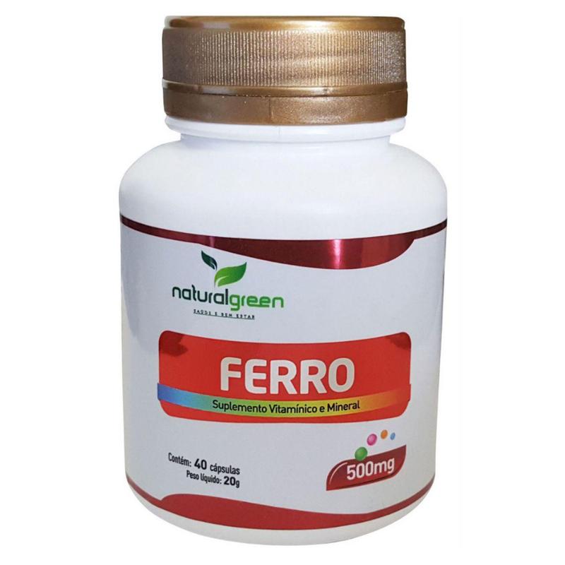 Ferro Suplemento Natural Green 40 Cápsulas de 500 mg - Cálcio ...