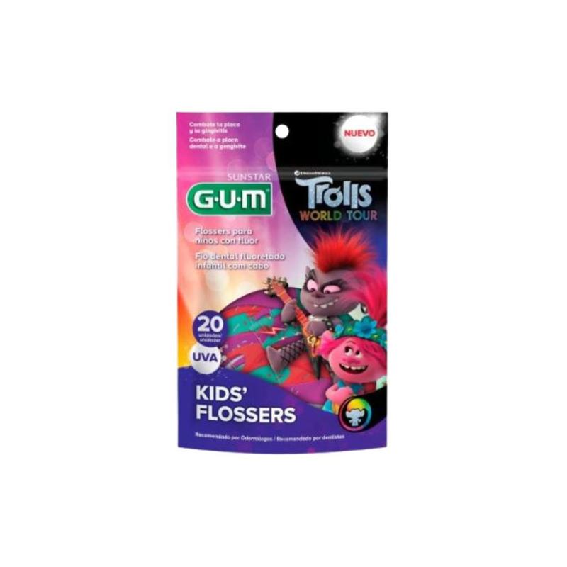 Fio dental com cabo g.u.m flossers infantil trolls 20 unidades ...