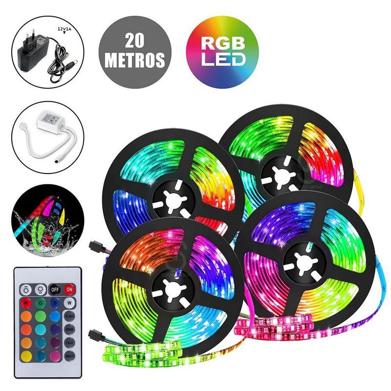 Fita 20 Metros Rgb Led 5050 Colorida Com Cola Kit Completo - Altomex ...