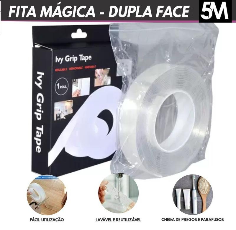 Fita Adesiva Dupla Face Lavável e Reutilizável Forte e Resistente 5m ...