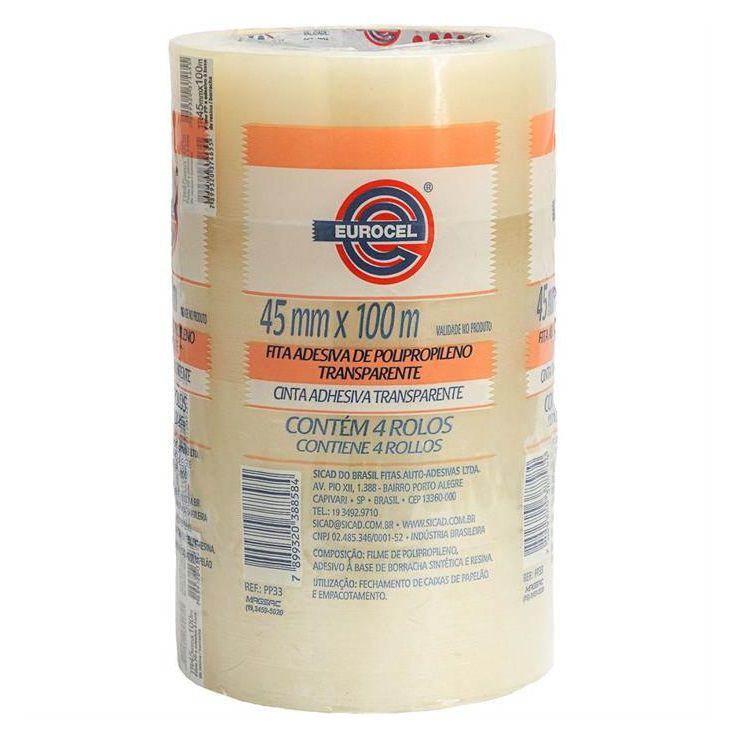 Fita Adesiva Embalagem Eurocel 45x100 Empacotamento 4 Un. - Fita ...