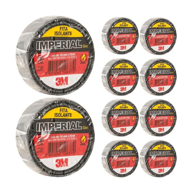 Fita Isolante 3m Imperial Preta Slim 18mmx10m Pacote 10 Un - Fita ...