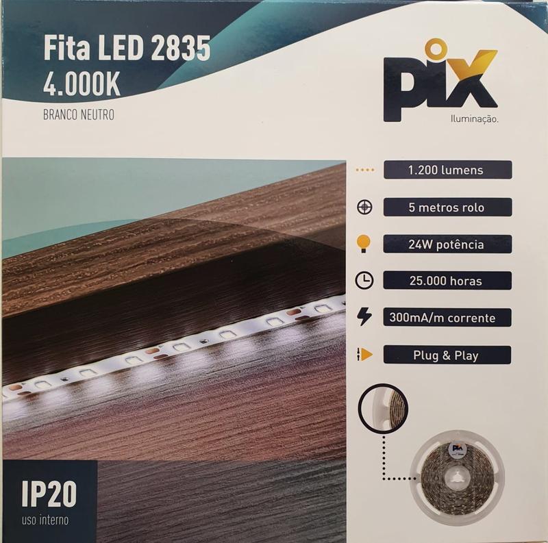 Fita LED Para Móveis / Gesso - 5 Metros - 24w - Pix - Fita de LED ...