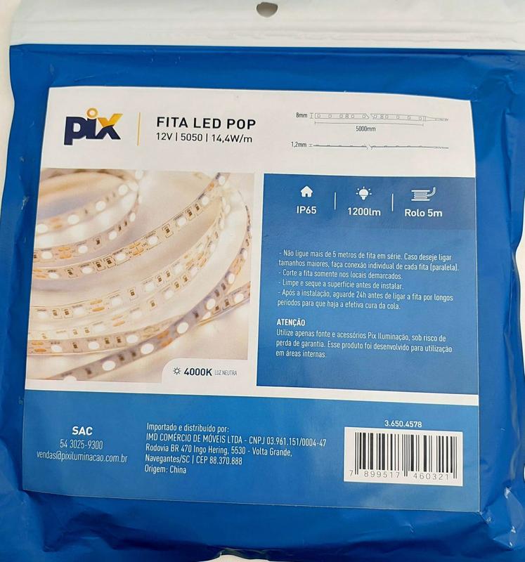 Fita led pop 5050 4000k Neutra 14,4w/m 12v 5 metros Fonte Não Inclusa - PIX - Fita de LED ...