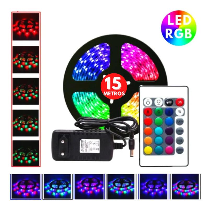 Fita Led Rgb Colorida 3528 + Fonte + Controle Prova Dágua - Fita Led ...