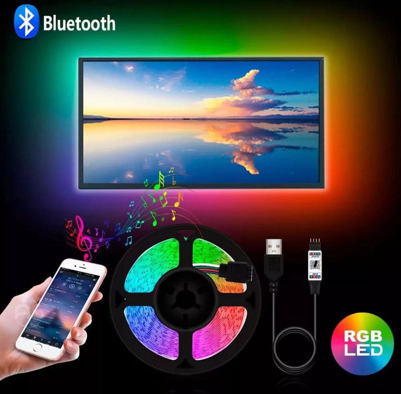 Fita Led RGB USB 2m, Controle APP Inteligente, TV, Carro, PC Gamer ...