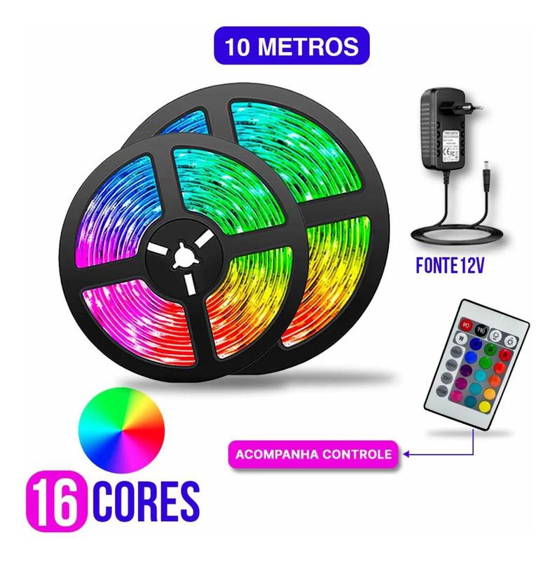 Fita Led Ultra Rgb 3528 Rolo 10m Com Fonte 2a 16 Cores Led - B-MAX ...