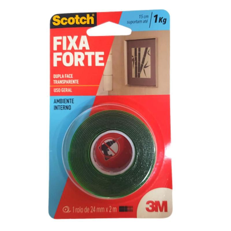 Fixa Forte Transparente 24mm X 2 Metros 3M Suporta até 1Kg 15cm - Fita ...