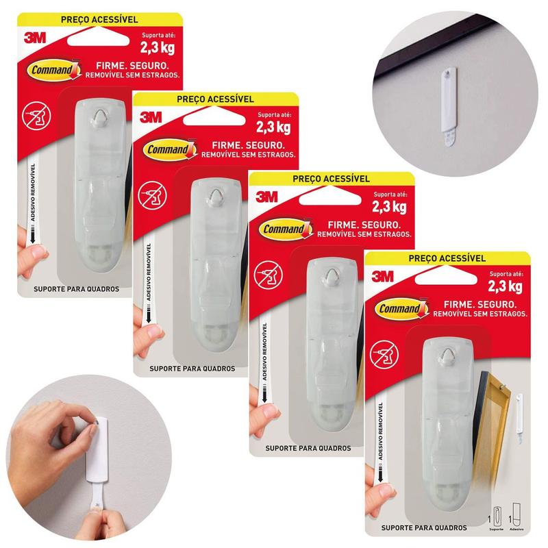 Fixa Quadro Adesivo 3m Sem Furos Até 2,3kg Kit 04 Unidades - Adesivo ...