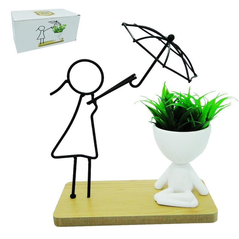 Flor artificial com vaso robert plant de plastico + menina aramado e ...