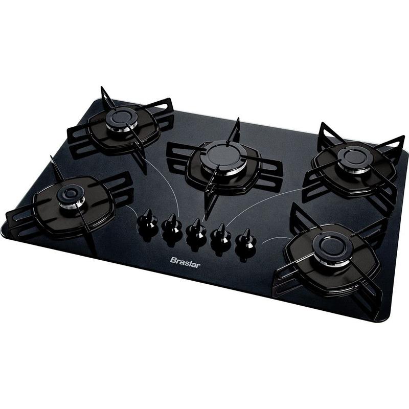 Fogão Cooktop 5 Bocas Super Automático Easy Clean Braslar - Preto ...