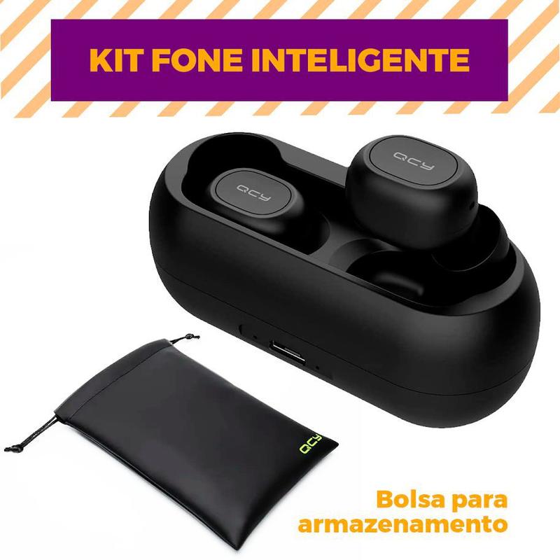Fone de ouvido bluetooth sem fio original com bolsa para guardar QCY T1C - Fone de Ouvido ...