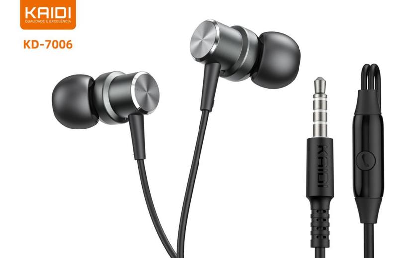 Fone de Ouvido com Microfone KD-7006 PRETO Estereo Intra-Auricular ...