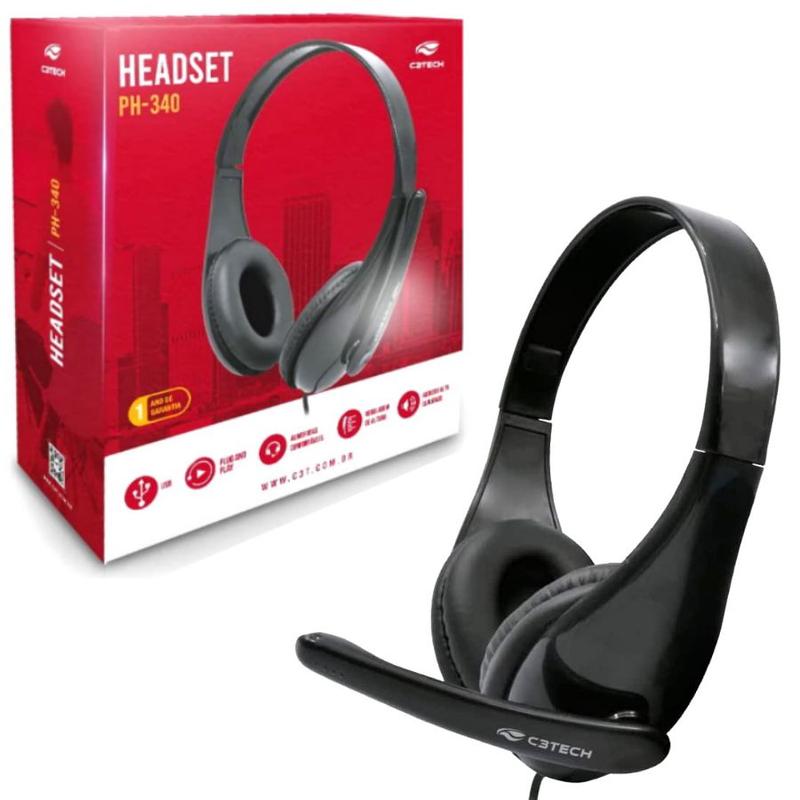 Fone Headset com Microfone USB Almofadado Plug And Play C3Tech ...