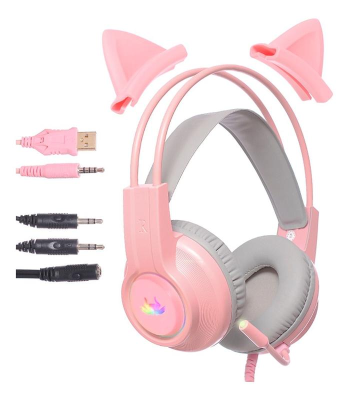Fone Headset Gamer Led Rgb Rosa Gatinho Pc Cel Usb P2 - KNUP - Headset ...