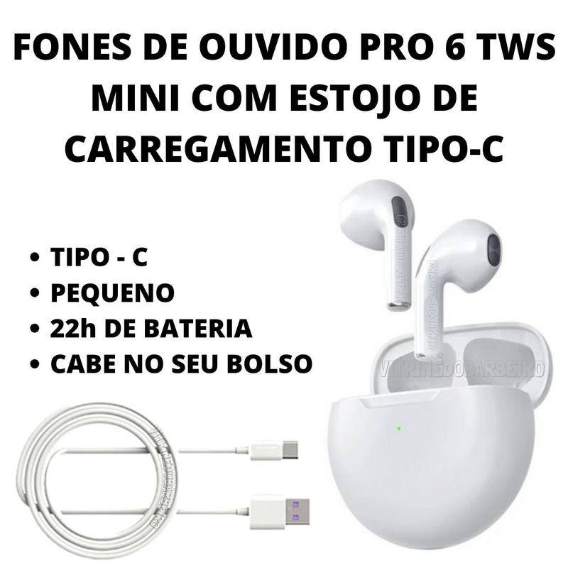 Fone Sem Fio Intra-auricular Mini Pro 6 TWS V5.0 Branco IOS! - Fone de ...