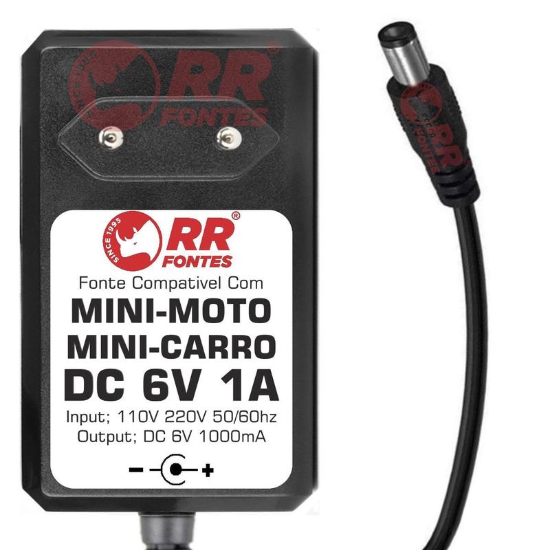 Fonte Carregador DC 6V 1A Para BabyCars Mini Carro Mini Moto Estrela ...