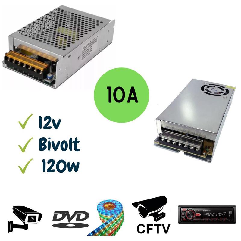 Fonte de Chaveada 12v Câmera Dvd Cftv Bivolt 10A 120w - Online - Fonte Chaveada - Magazine Luiza