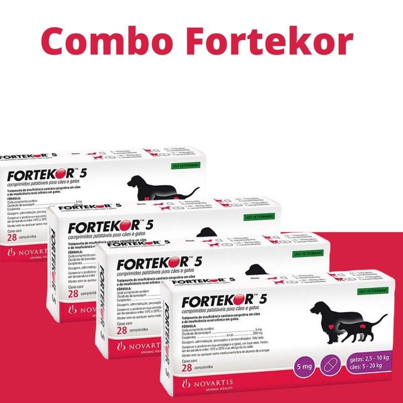 Fortekor 5 Caes e Gatos Novartis - Combo 4 Unidades - Farmácia Pet ...