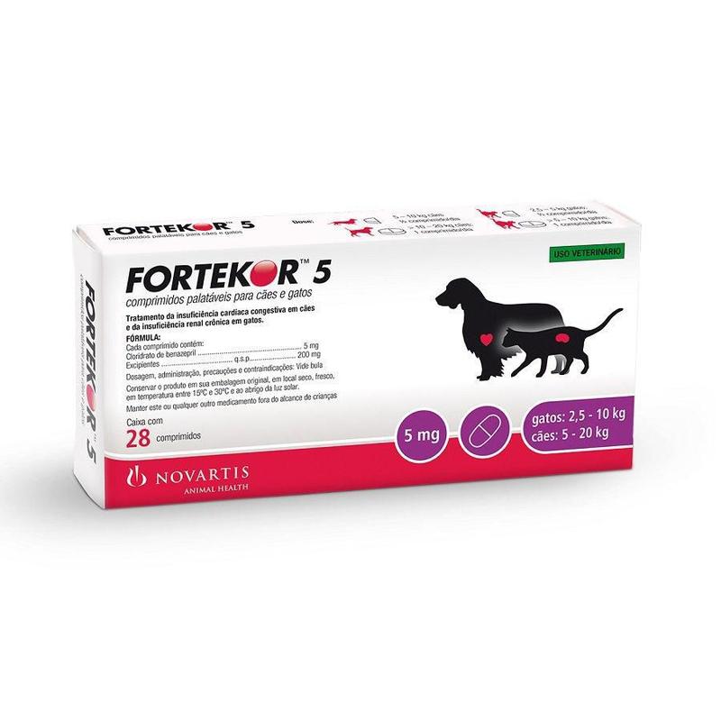 Fortekor Flavour 5 para Cães e Gatos - 28 Comprimidos - Elanco ...