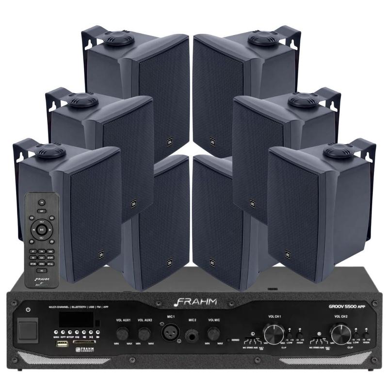 Frahm Amplificador Receiver Slim Gr5500 APP Bluetooth + 08 Caixas Jbl C521 Branca ou Preta ...