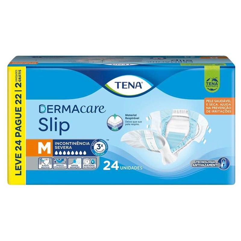 Fralda Descartável Adulto Tena Slip Dermacare Tamanho M - 3 Pacotes com ...