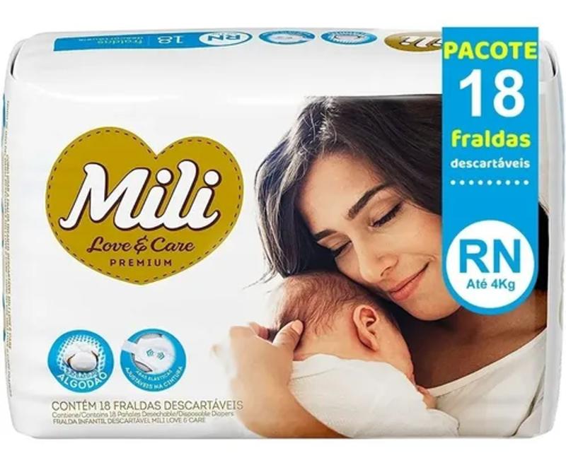 Fralda Infantil Mili Love e Care Recem Nascido c/18 unidades - Fralda ...