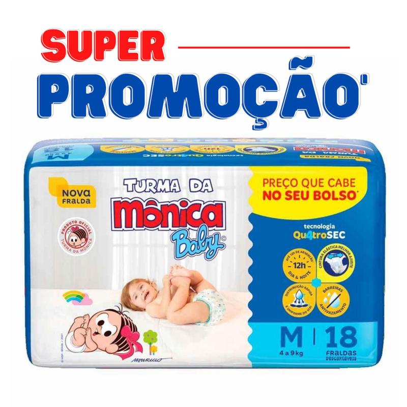Fralda M Turma da Monica Baby - 18 Fraldas Descartáveis - Fralda ...