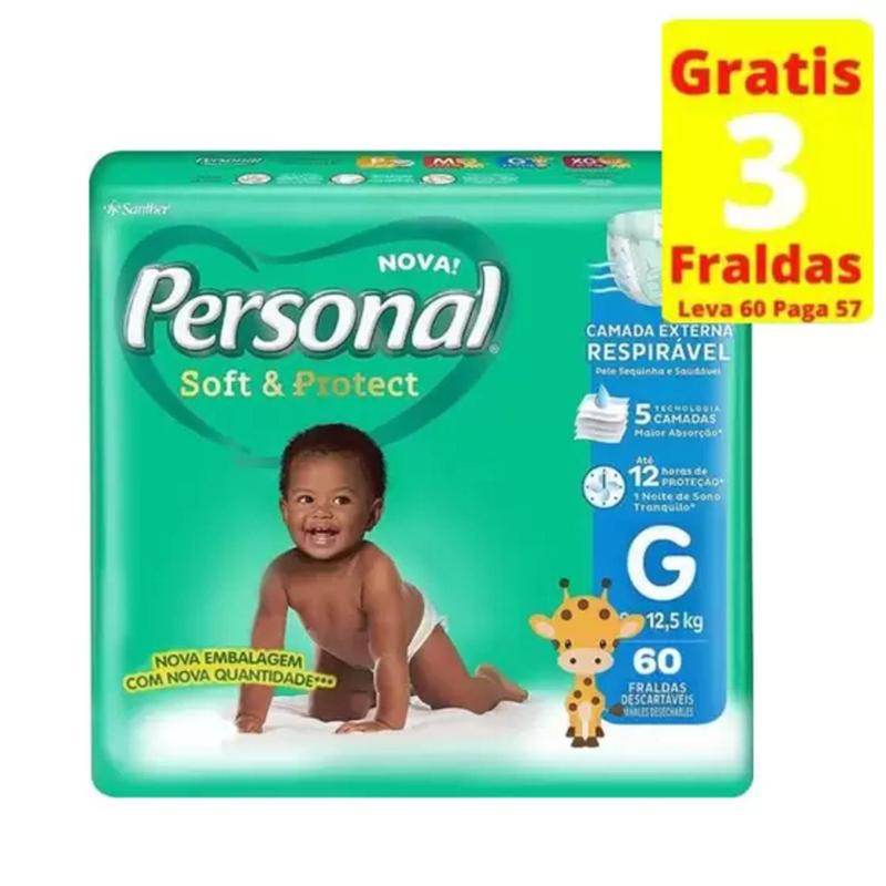 Fralda Personal Hiper 1 Pacote Tamanho G de 8 a 12,5 kg Com 60 Unidades ...