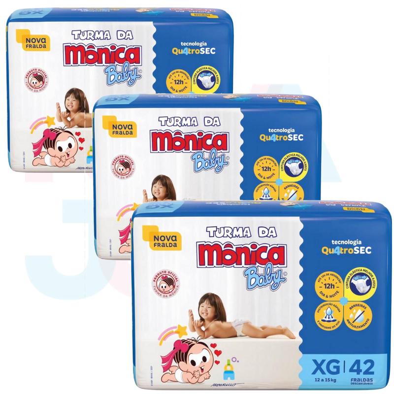 Fralda Turma da Mônica Baby QuatroSec tam.XG - 9 a 13kg - Kit 03 ...