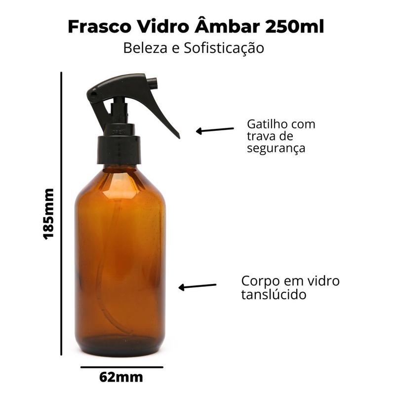 Frasco vidro âmbar Spray 250ml Pulverizador - Casa do Pastor - Frasco ...
