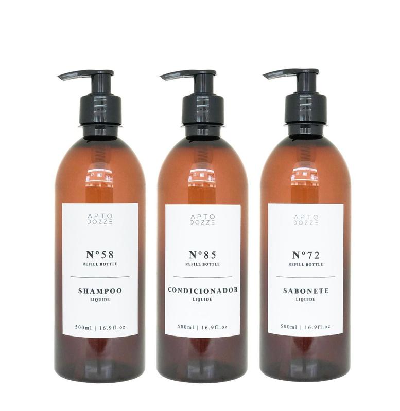 Frascos Ambar 3pçs Shampoo, Condicio E Sabonete 500ml Pet - APTO DOZZE ...