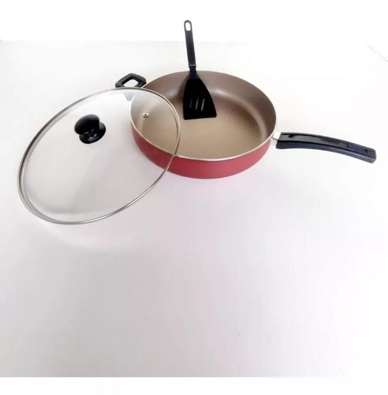 Frigideira Antiaderente Grande 30 Cm Com Tampa Vidro e Espátula De ...