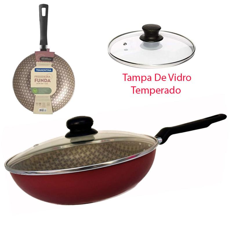 Frigideira Funda Antiaderente 24 Cm Tramontina Com Tampa de Vidro ...