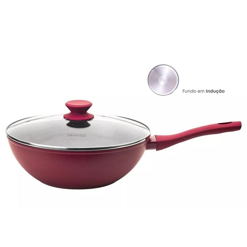Frigideira Grande Funda com Tampa Panela Wok Antiaderente Ceramica ...