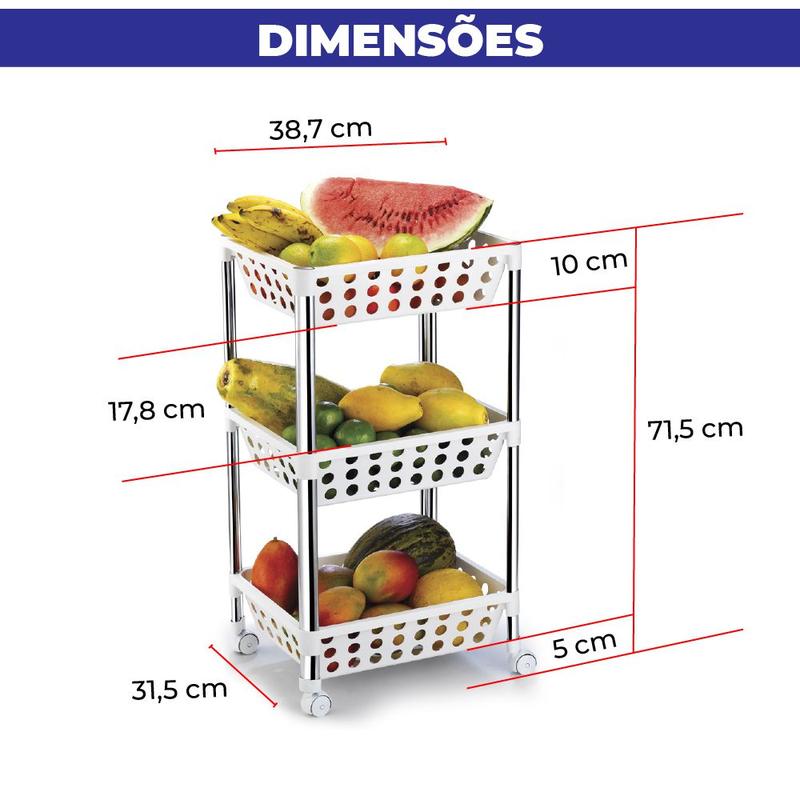 Fruteira Multiuso Para Cozinha Porta Temperos 3 Andares Arthi/F ...