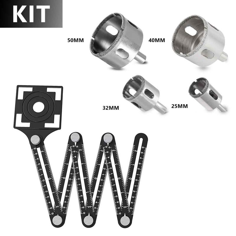 Gabarito Marcador Transferidor de Furo Ângulo Piso Esquadro + 4 Régua ...