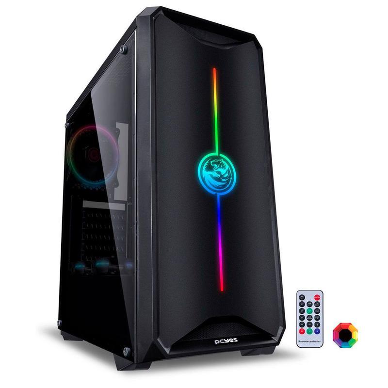 Gabinete Gamer PCYes Nova Mid Tower RGB Lateral em Acrílico Preto ...