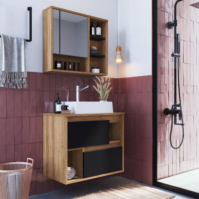 Gabinete Para Banheiro Suspenso 60CM Com Cuba E Espelheira Nova Móbile ...