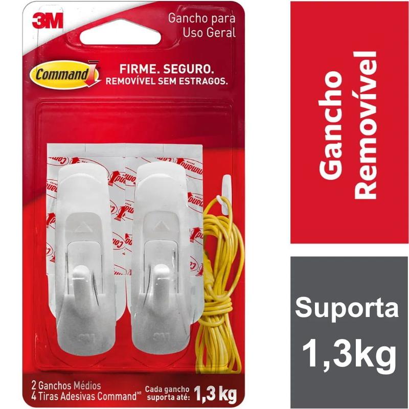 Gancho Branco Médio com Adesivo Command Cartela c/ 2 ganhos e 4 ...