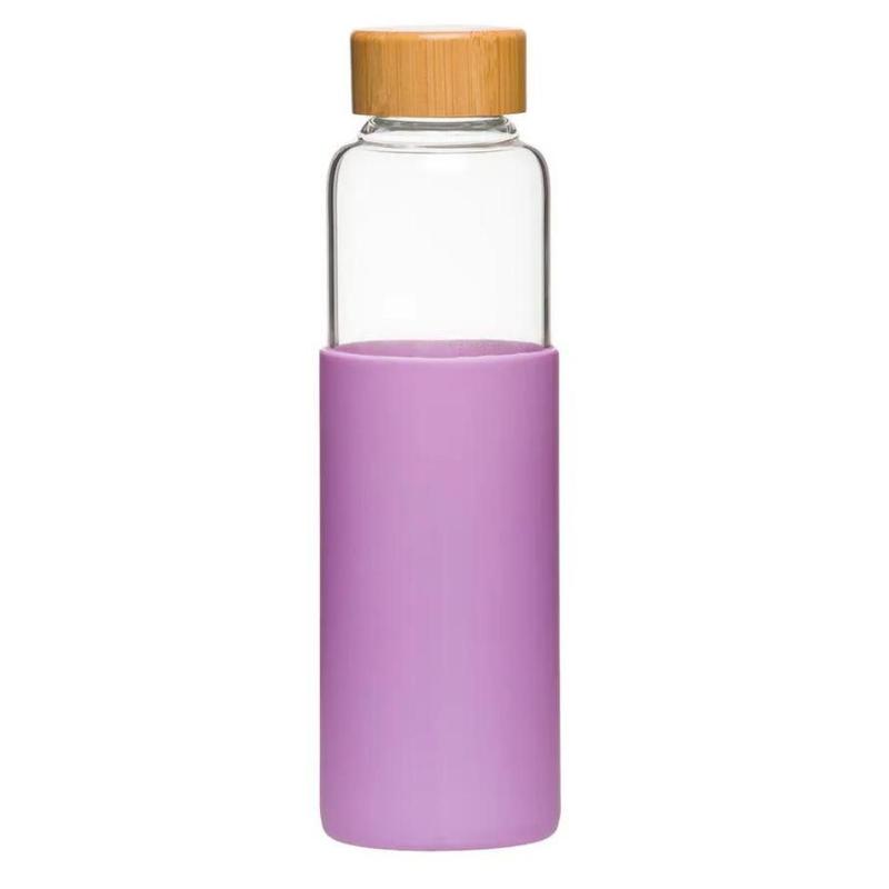 Garrafa de Vidro com Silicone Tampa de Bambu 550ml Lilás - Plasvale ...