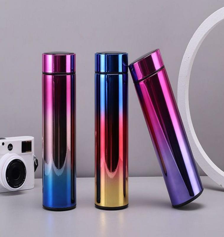 Garrafa Térmica Aço Inox Temperatura Display Led Digital 500ml Colorida ...