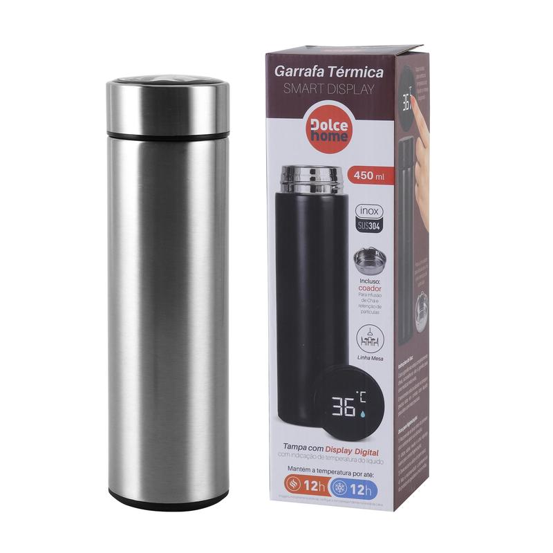 Garrafa Térmica Inox Agua E Café Display Digital Led 480ml - DOLCE HOME - Garrafa Térmica ...