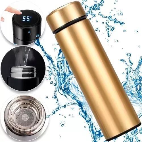 Garrafa Térmica Medidor Temperatura Squeeze Portátil - 500ml Dourado ...