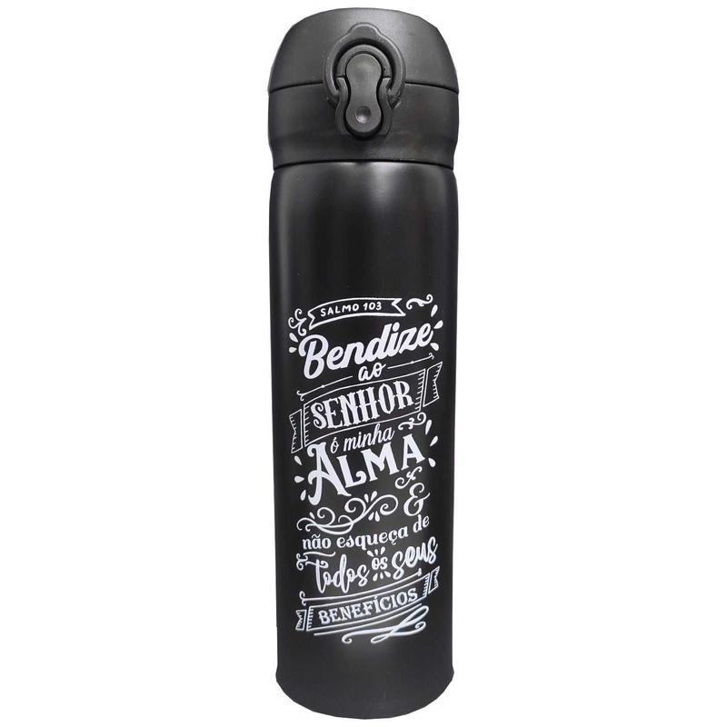 Garrafa Térmica Preta Frase Aço Inox Trava Vacuum Cup 350ml - Tokyo ...